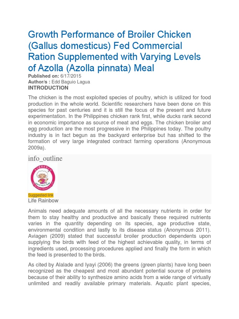 Growth Performance of Broiler Chicken | PDF | Chicken | Poultry