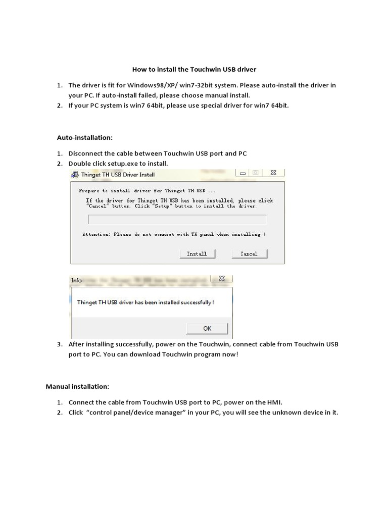 Installing Touchwin USB Driver Guide | PDF