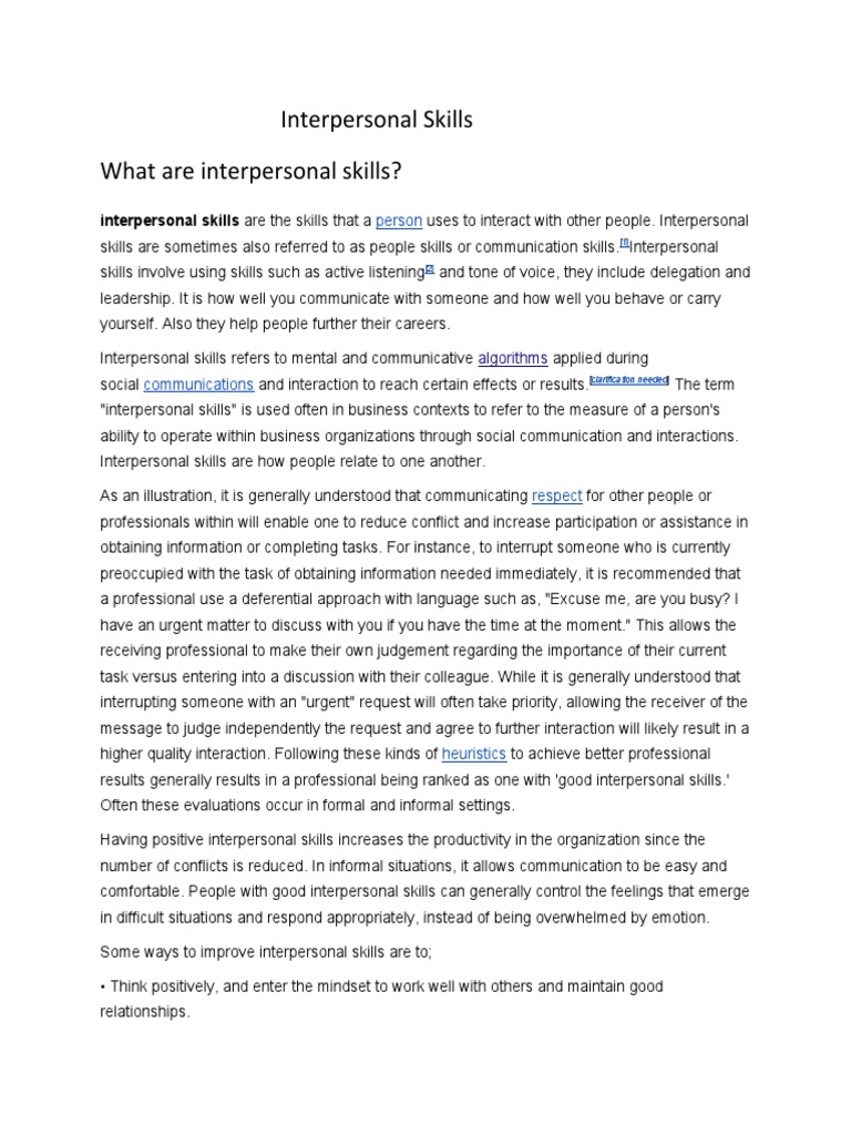 Interpersonal Skills TND | PDF | Social Skills | Interpersonal ...