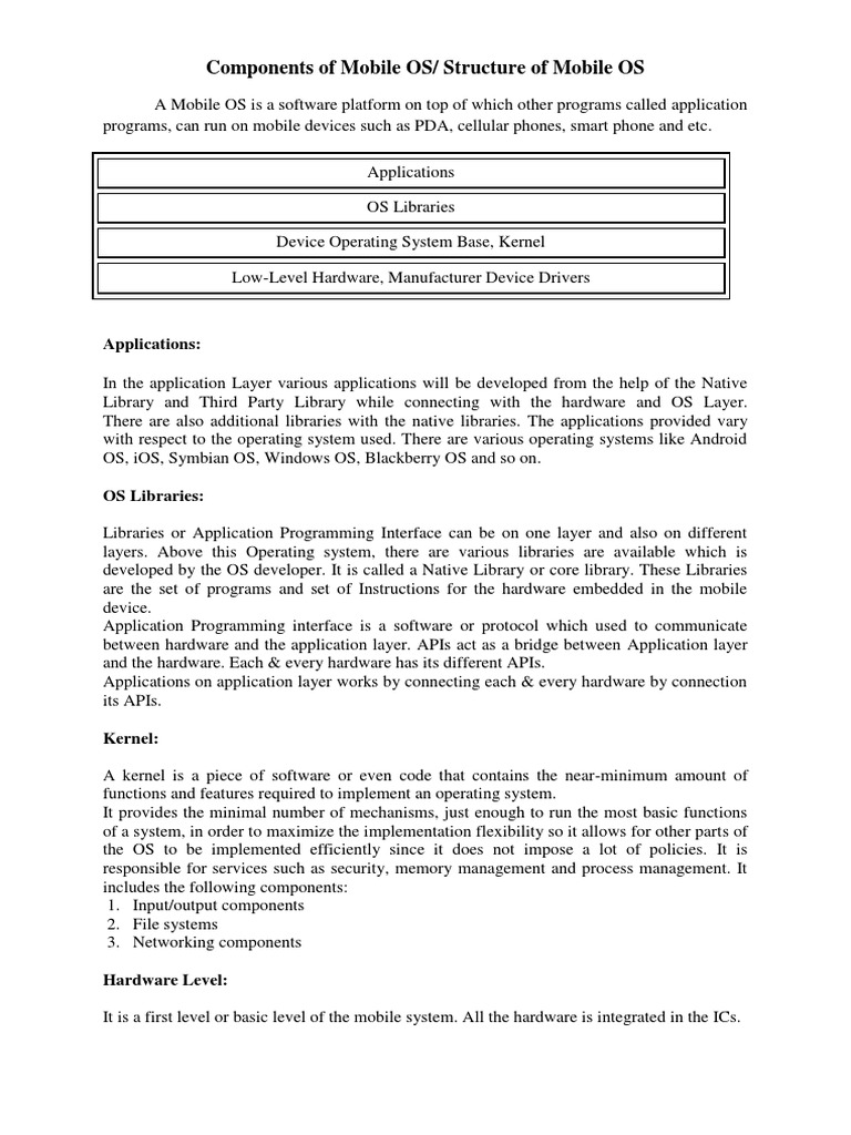 Components of Mobile Operating Systems | PDF | Computers | Technology ...