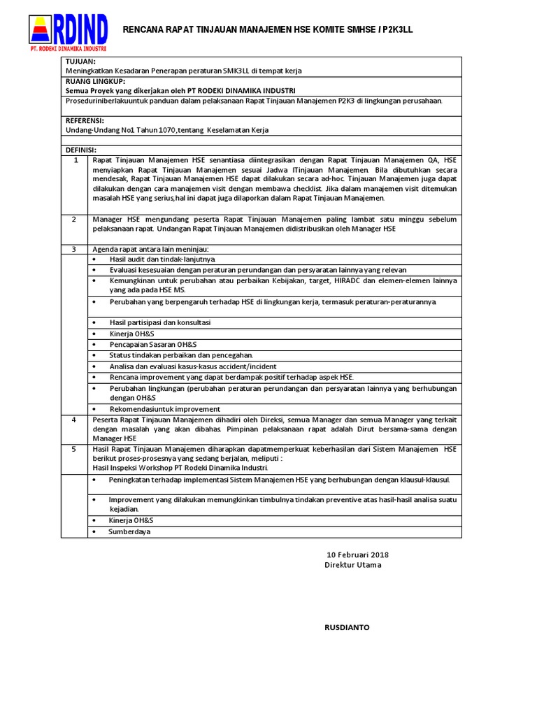 1.4 Rencana Rapat Hse Komite | PDF