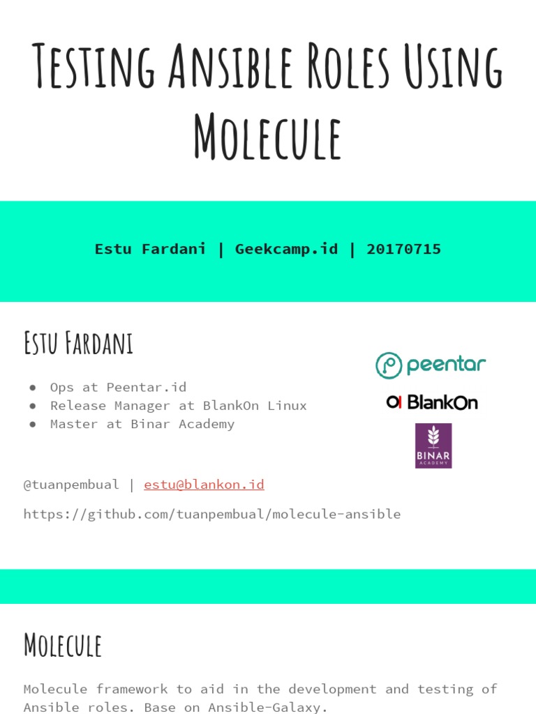 Testing Ansible Roles Using Molecule - Estu Fardani | PDF | Free ... Testing Ansible Roles Using Molecule - Estu Fardani | PDF | Free ...