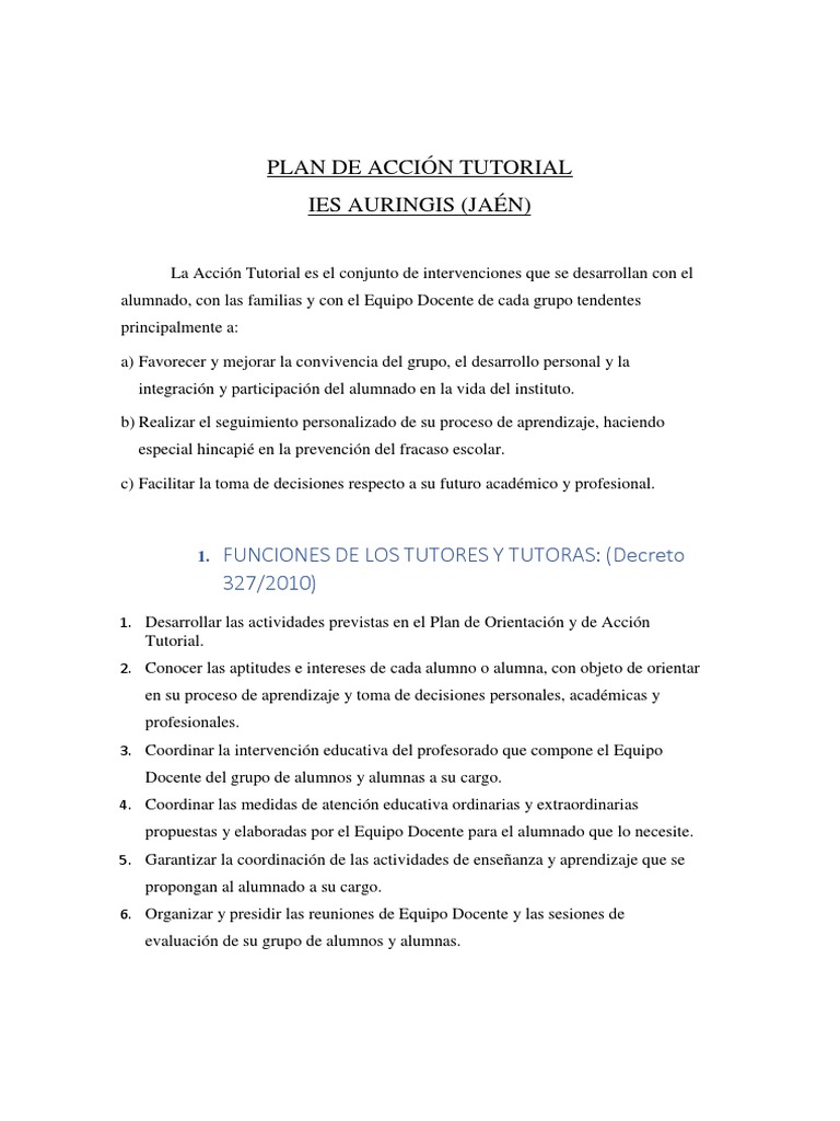 Plan de Accion Tutorial PDF | PDF | Maestros | Evaluación