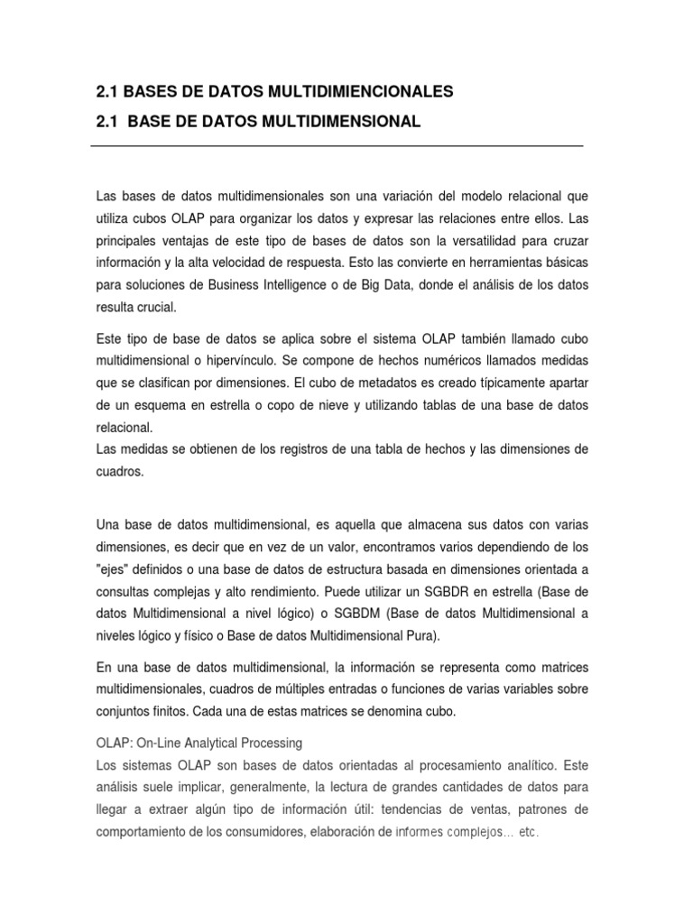 Introducción a Bases de Datos Multidimensionales | PDF | Software de ...