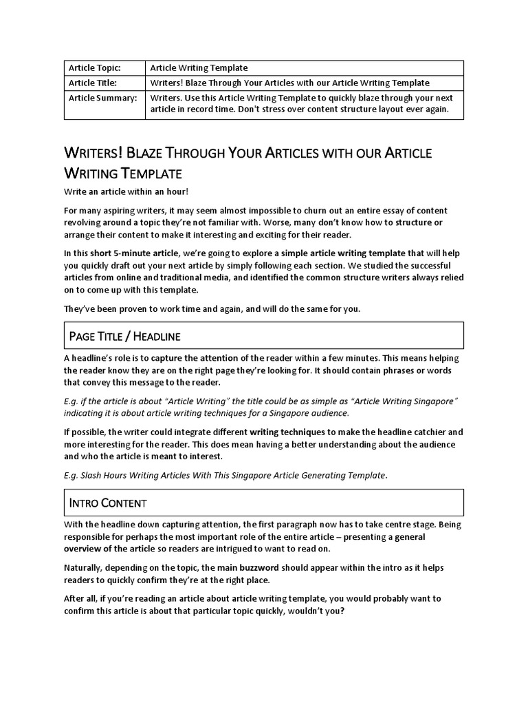 Article Writing Template for Beginners | PDF | Semiotics | Human ...