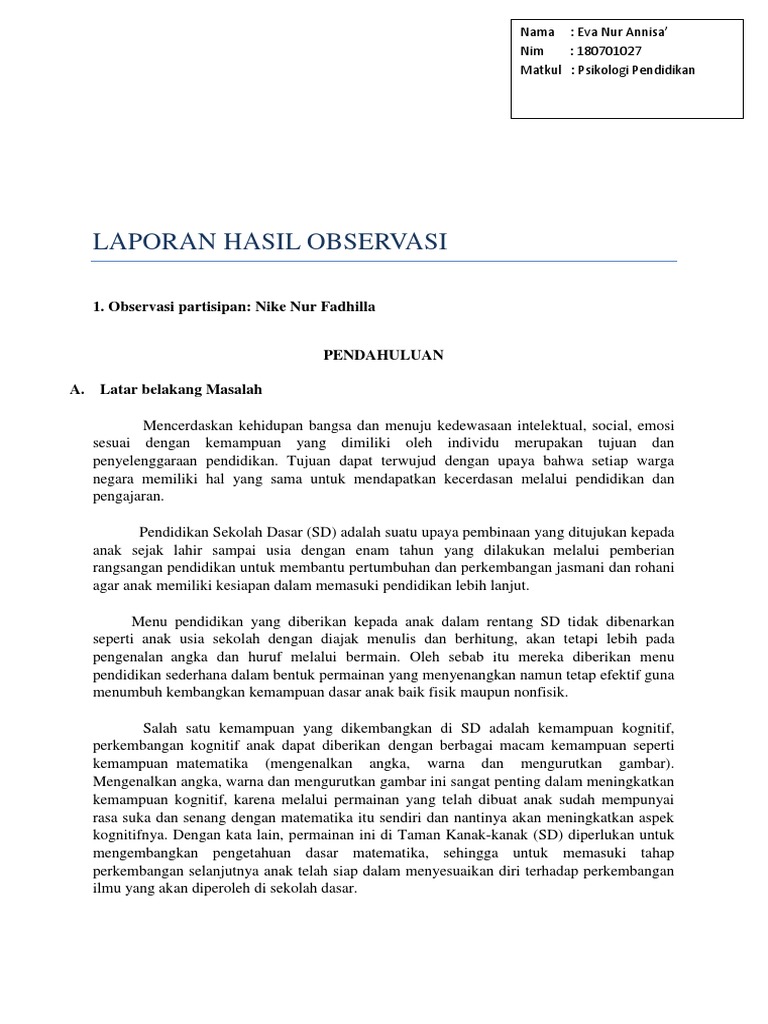 Laporan Hasil Observasi | PDF