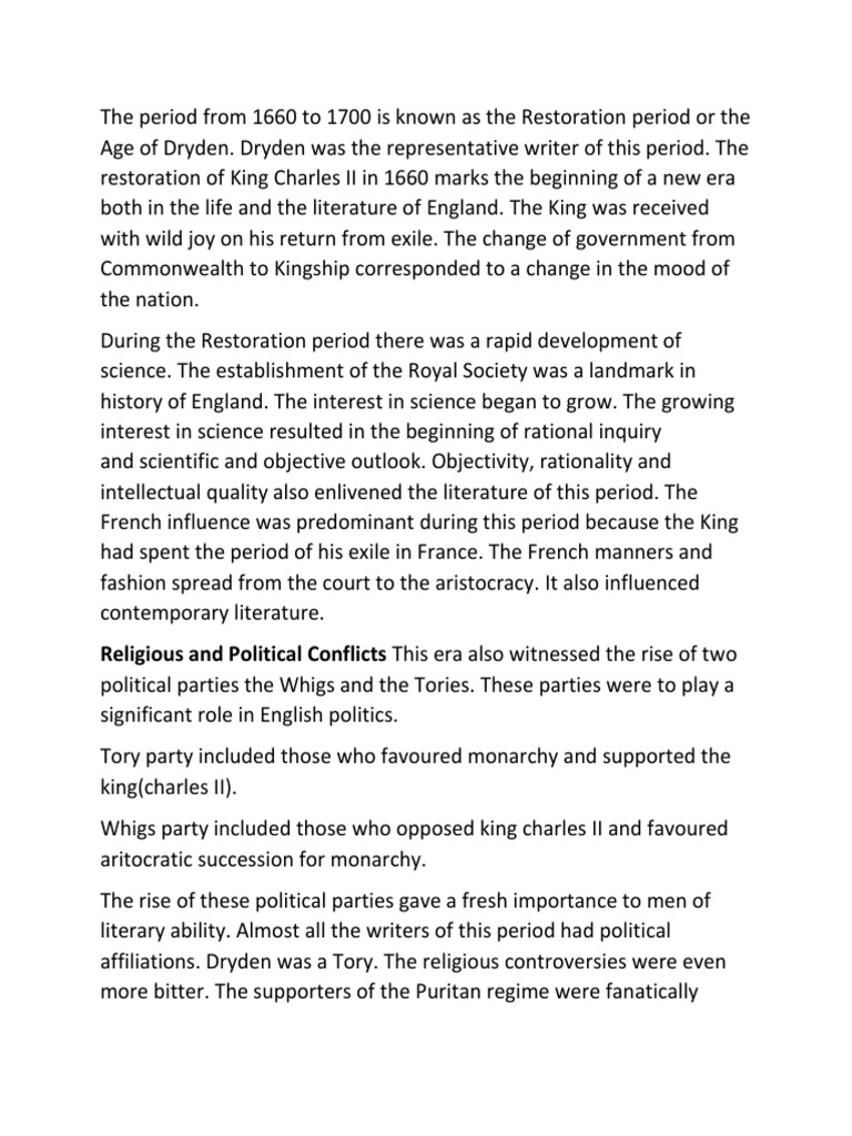 The Restoration Period of English | PDF | English Literature | John Dryden