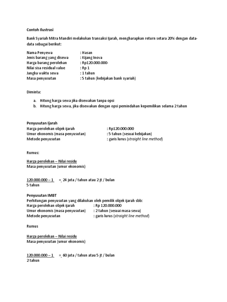 Contoh Ilustrasi Ijarah | PDF