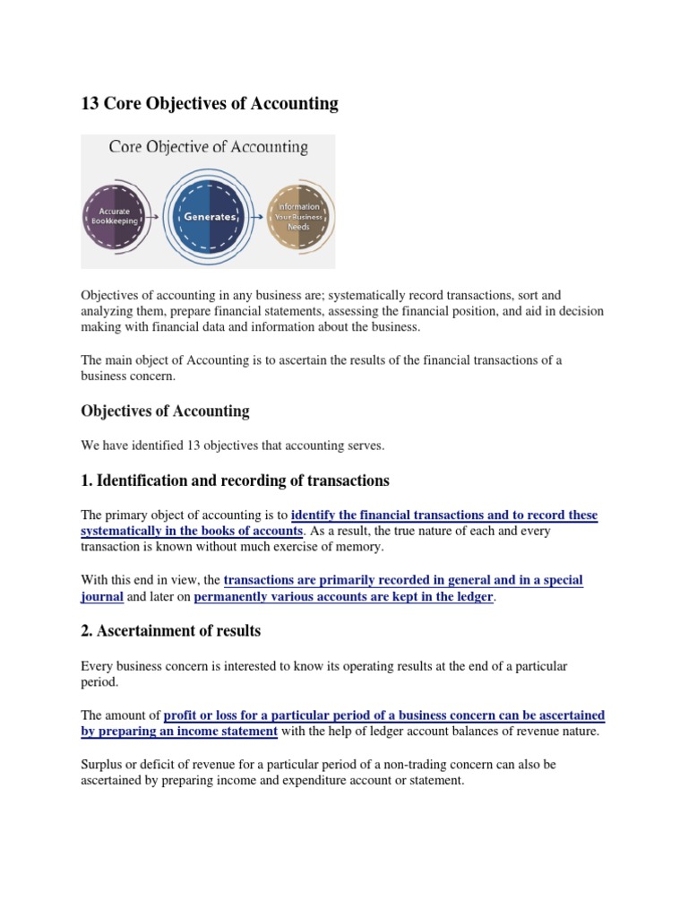 13 Key Objectives of Accounting | PDF | Money | Balance Sheet