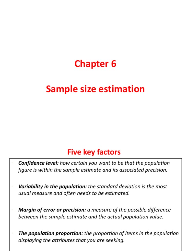 Chapter 6 Sample Size Estimation | PDF | Sample Size Determination | Confidence Interval