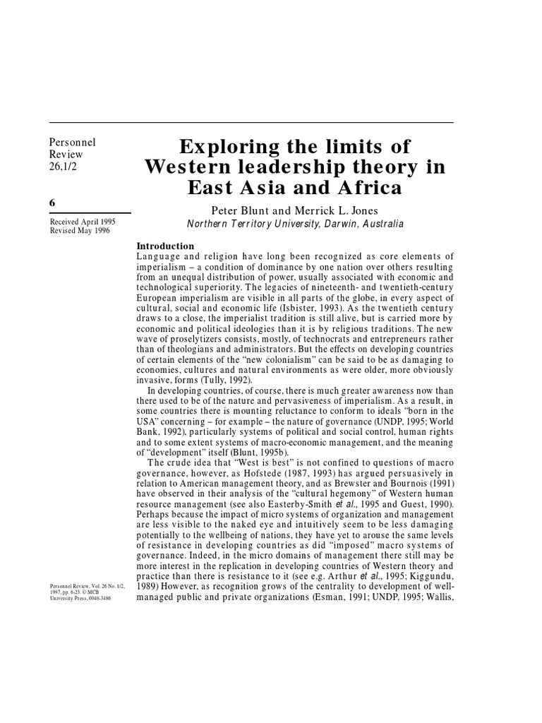 Exploring The Limits of Western Leadership Theory in East Asia & Africa ...