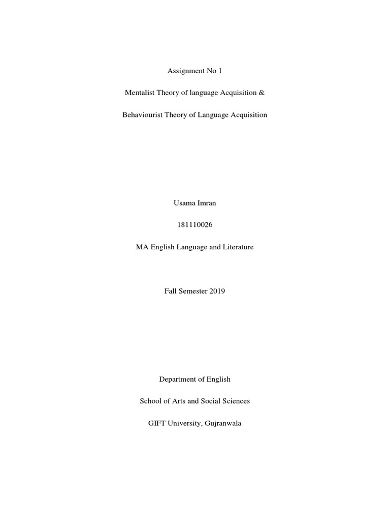 Sir Ahmad Assignmnt 1 | PDF | Language Acquisition | Behaviorism