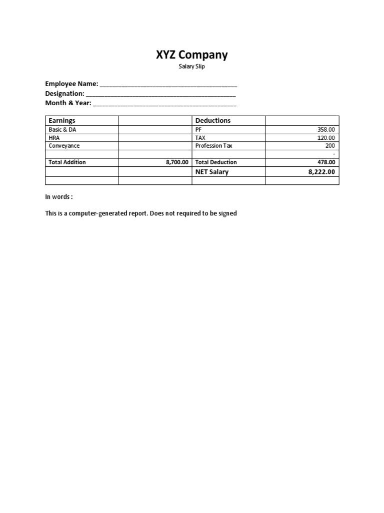 Pay Slip Form | PDF | Business | Finance & Money Management