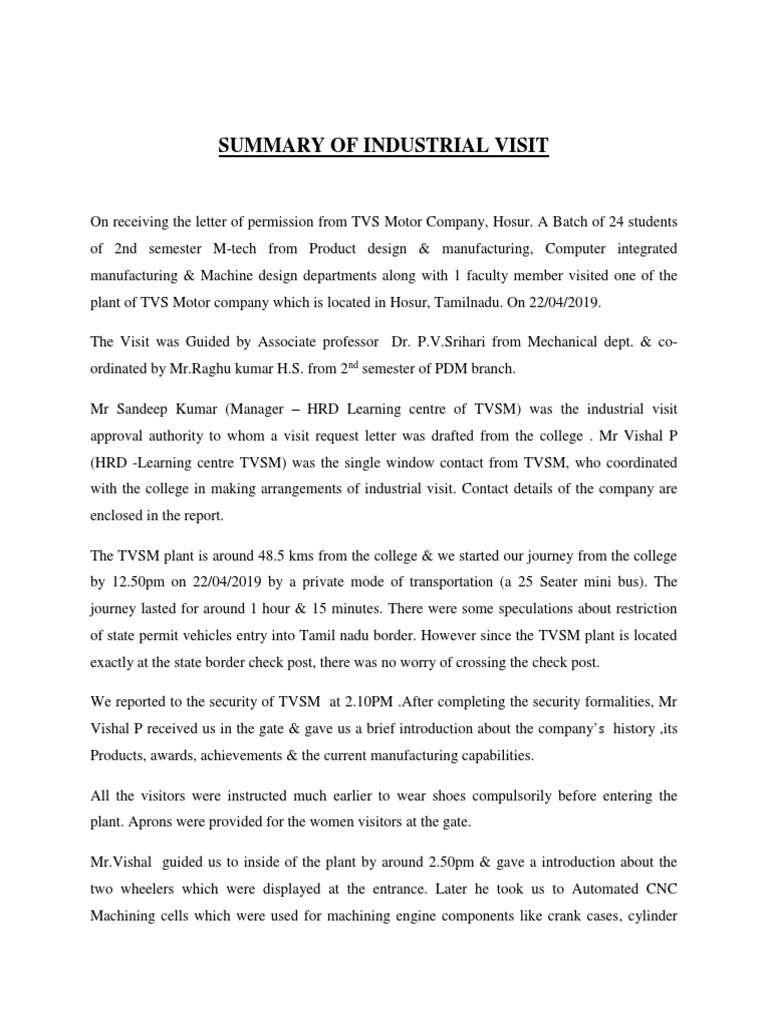Industrial Visit Report | PDF | Automation | Machines
