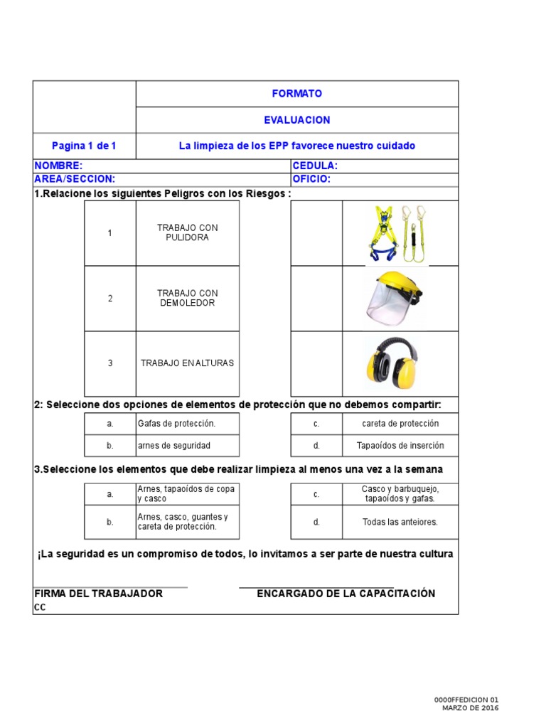 Evaluación Capacitación Uso de EPP | PDF | Naturaleza | Salud y bienestar