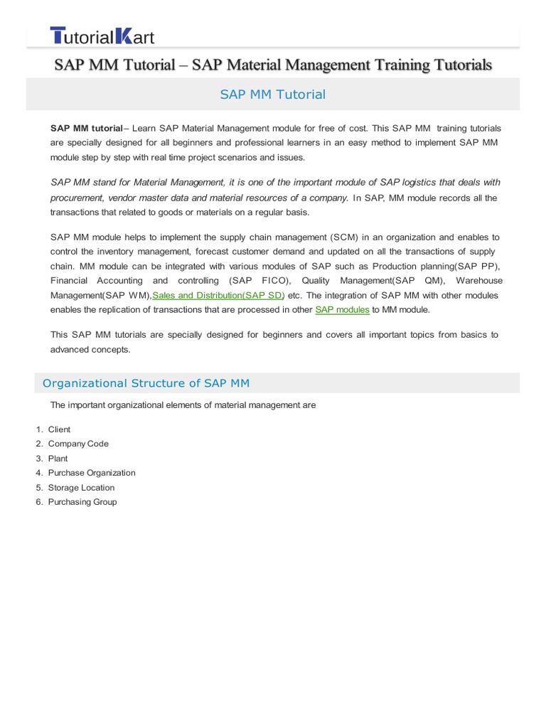 Sap MM Material Management Training Tutorial PDF | PDF | Sap Se ...