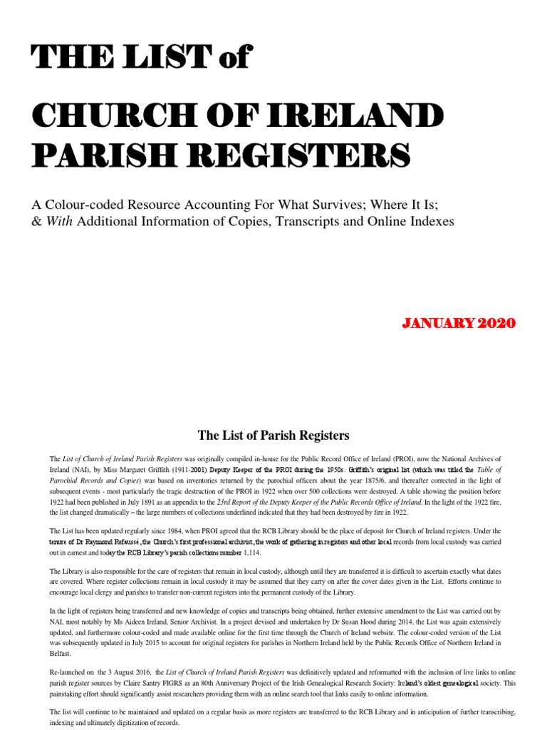 Irish Parish Registers 2019 | PDF | Libraries | Genealogy