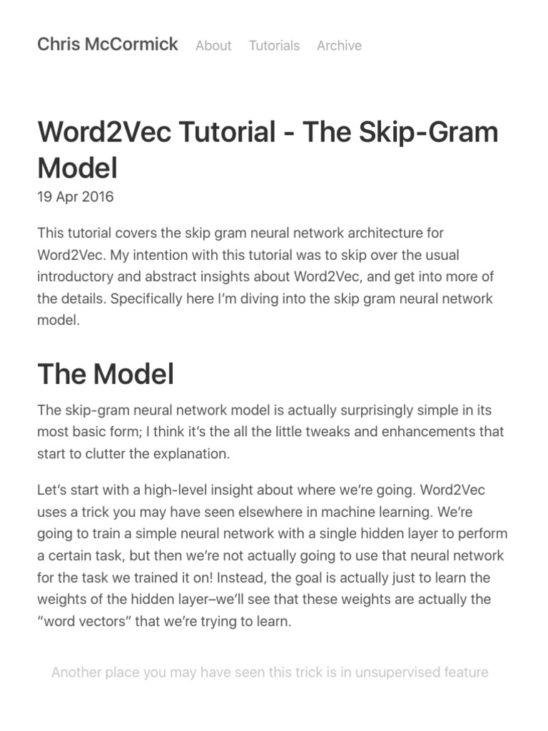 Word2Vec Tutorial - The Skip-Gram Model Chris McCormick PDF | PDF ...