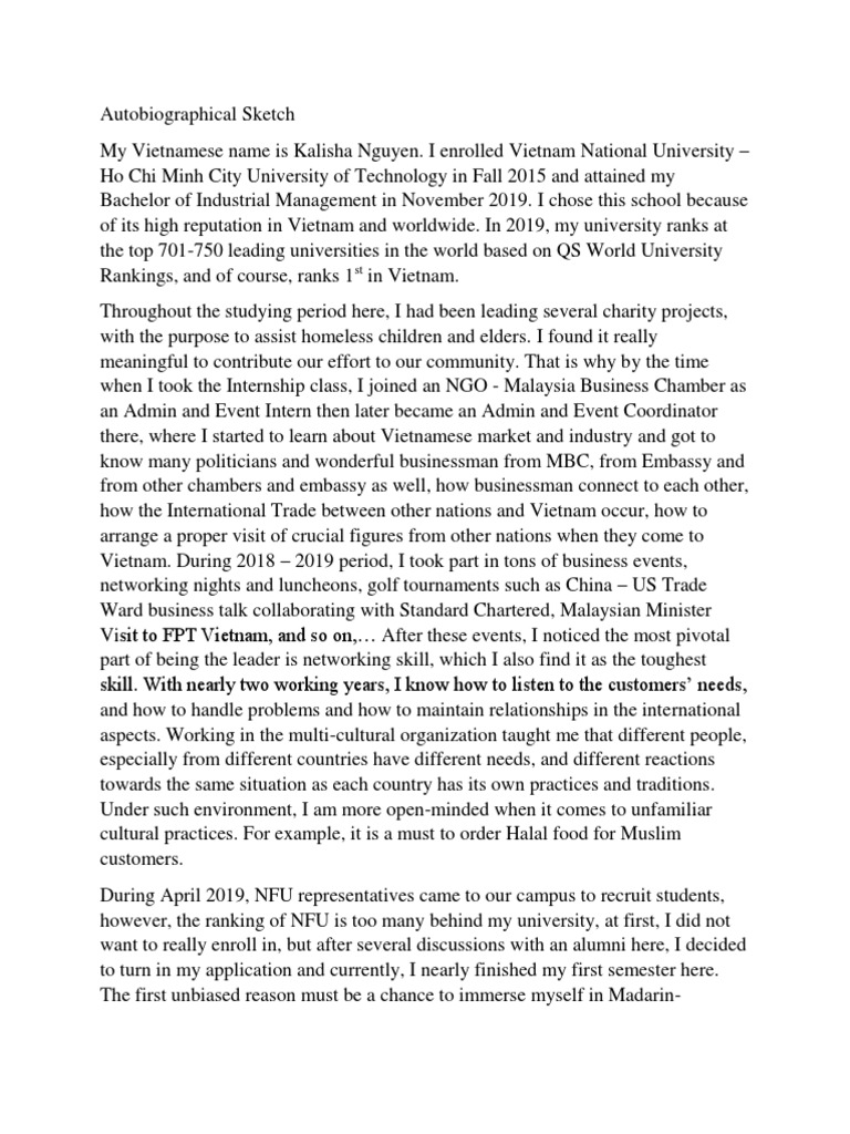 Autobiographical Sketch | PDF | Vietnam