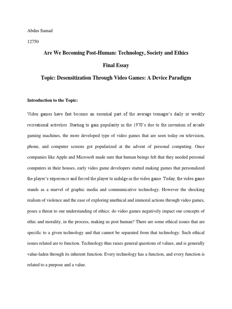 Desensitization Through Video Games A Device Paradigm | PDF | Video ...