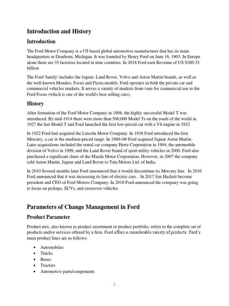 Ford Motor Company Overview and History | PDF | Ford Motor Company ...