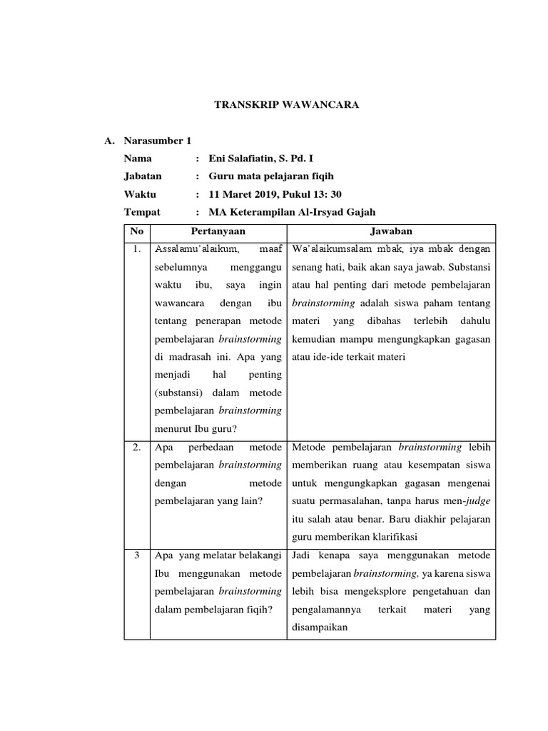 Transkrip WAWANCARA | PDF | Karier & Perkembangan | Kesehatan Holistik