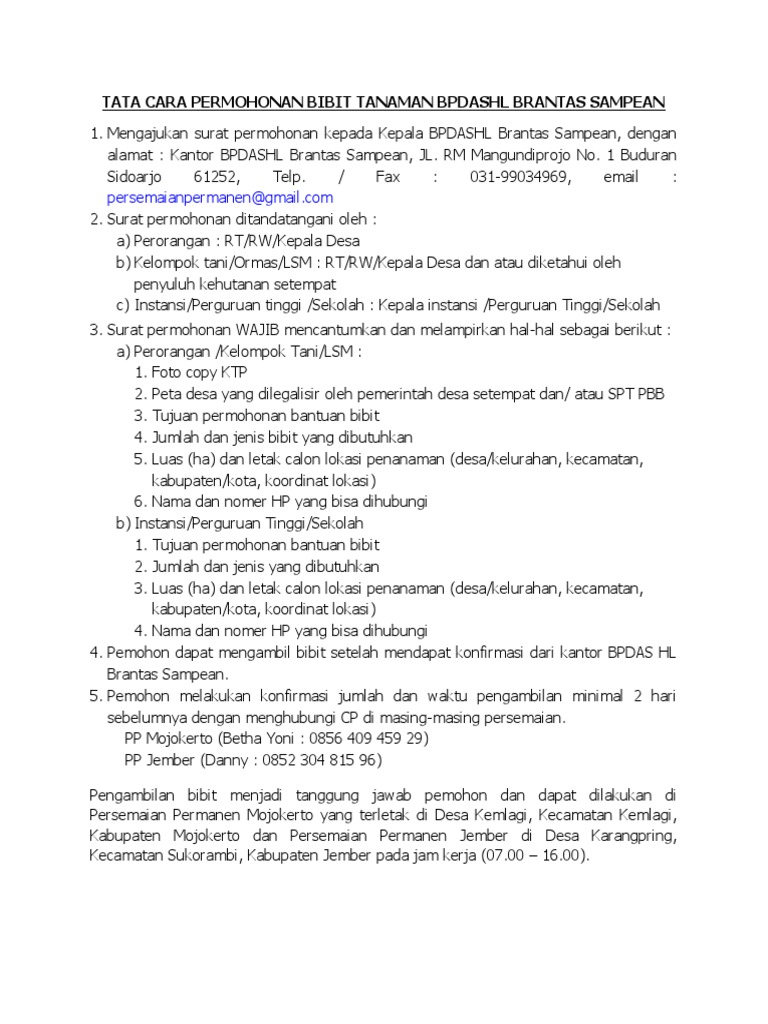 Prosedur, Contoh Surat, Dan Jenis Bibit 2019 | PDF