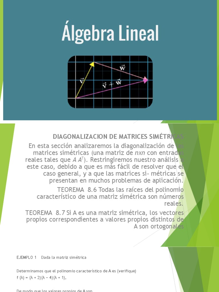 Diagonalización de Matrices Simétricas | PDF | Valores propios y ...