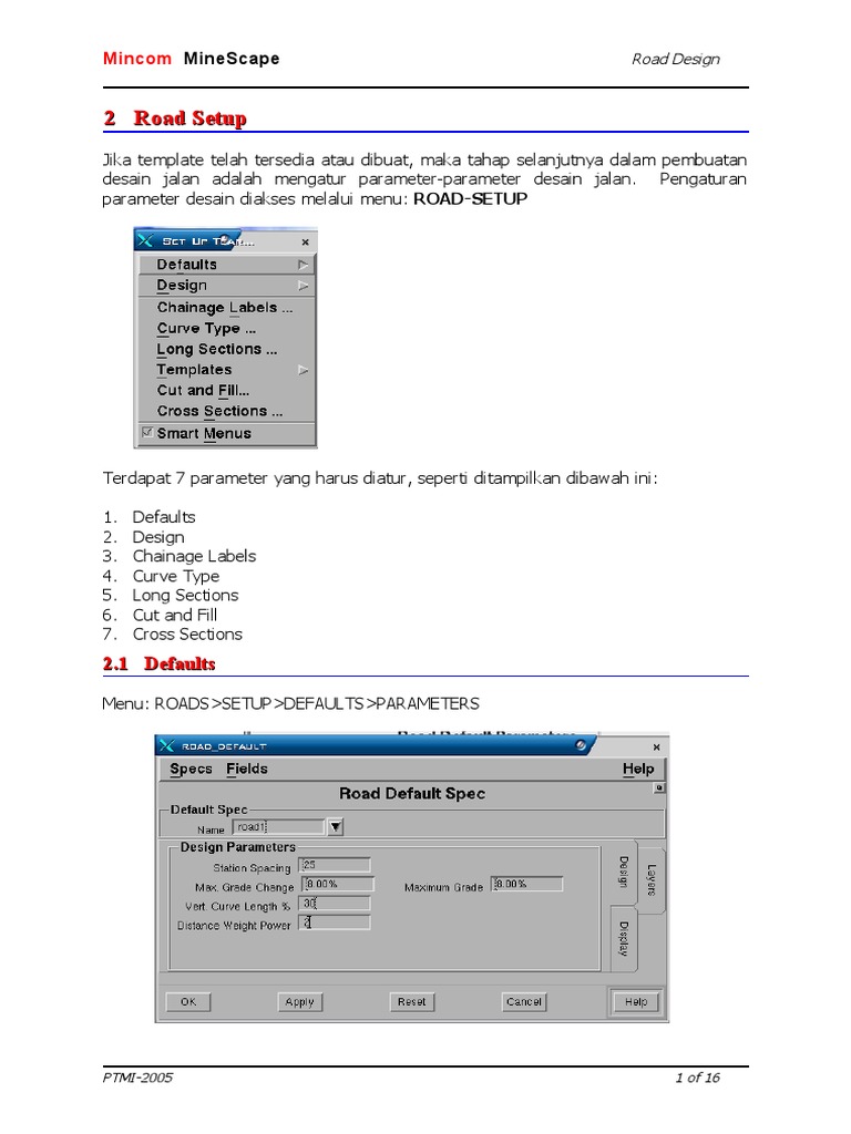Parameter Pengaturan Desain Jalan di Mincom MineScape | PDF
