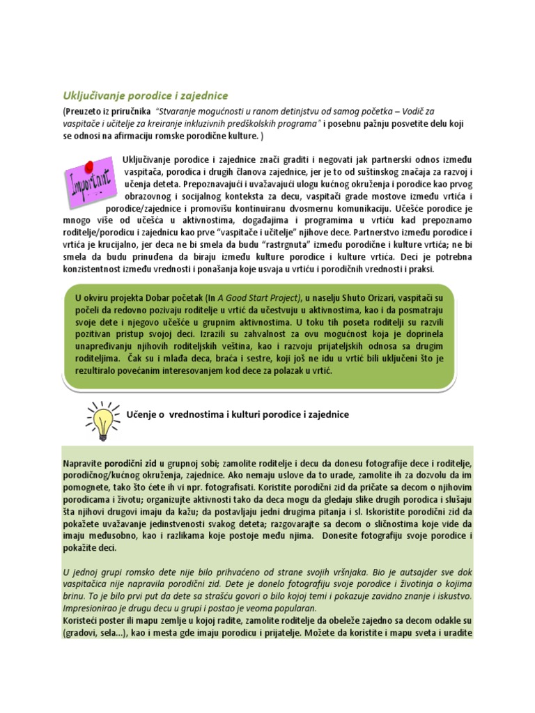 Ukljucivanje Porodice I Zajednice | PDF