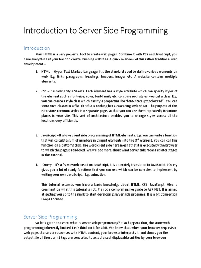 Introduction To Server Side Programming | PDF | Cascading Style Sheets ...