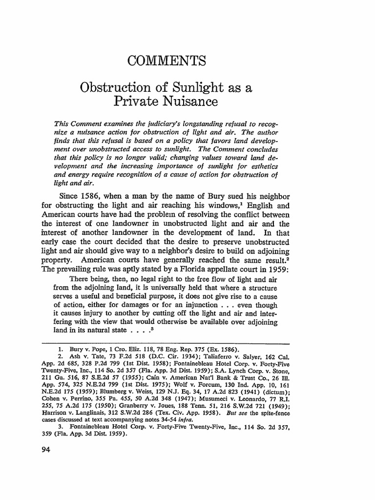 Rights to Sunlight and Air in California | PDF | Nuisance | Tort
