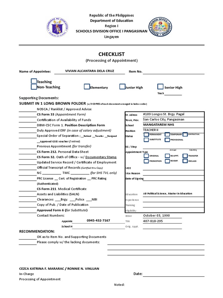 Checklist Deped Sample Application | Download Free PDF | Government ...