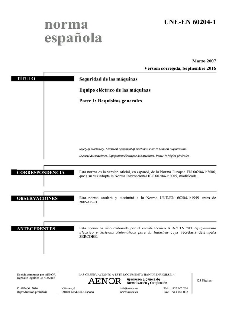 Une-En 60204-1 2007 PDF | PDF