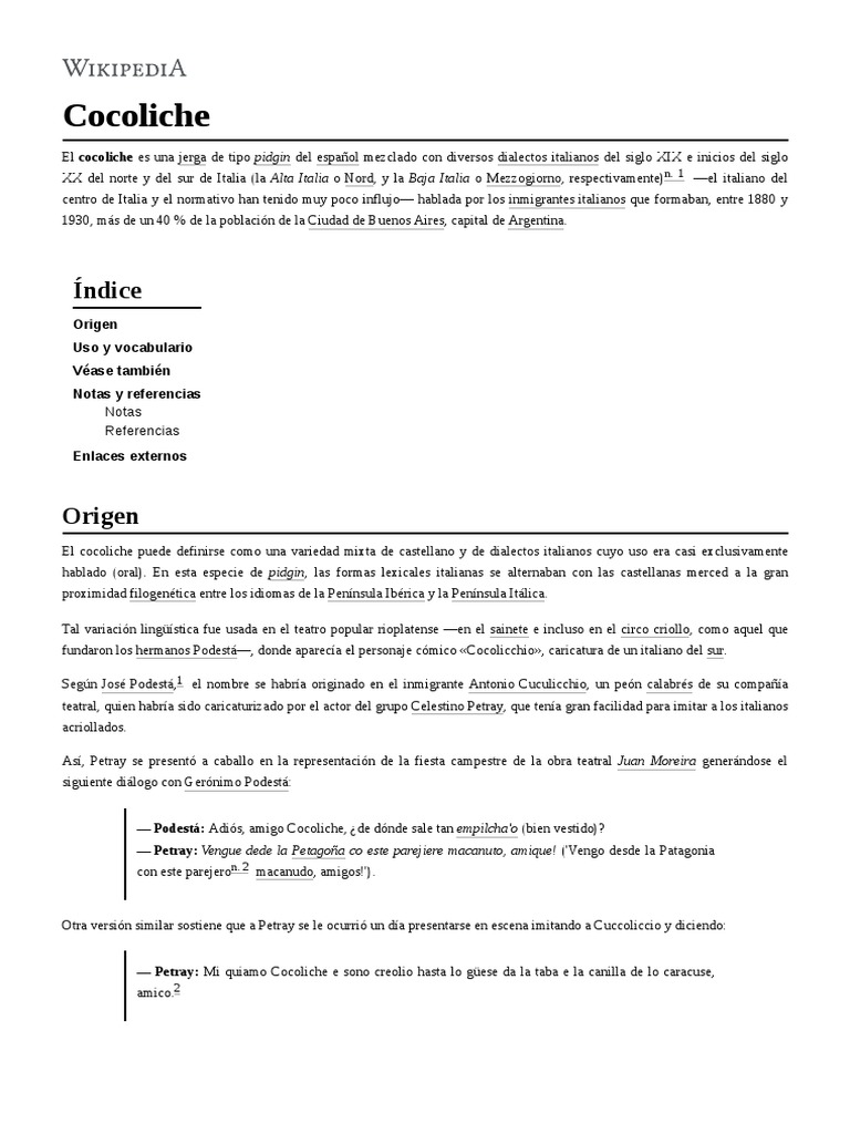 Significado y Origen del Cocoliche | PDF | Lingüística | Idiomas