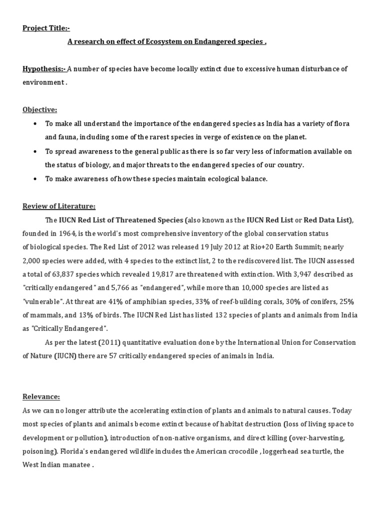 Project 1 - A Research On Effect of Ecosystem On Endangered Species ...