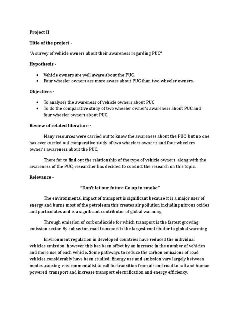 Project 2 - A Survey of Vehicle Owners About Their Awareness Regarding ...