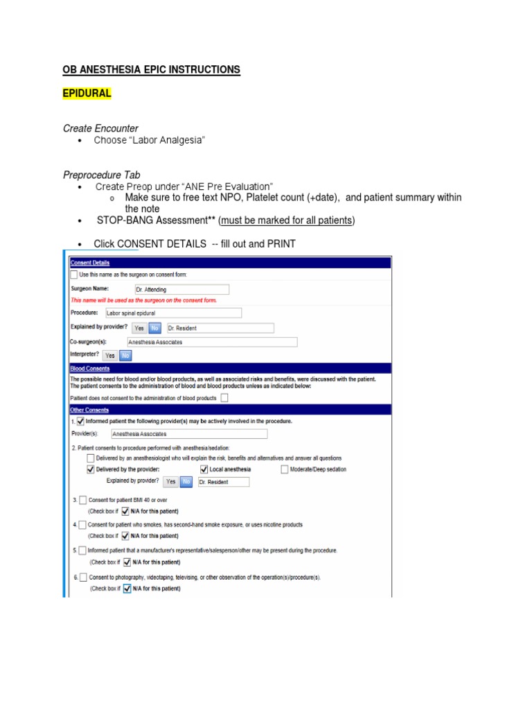 Epic Instructions | PDF | Pain Management | Surgery