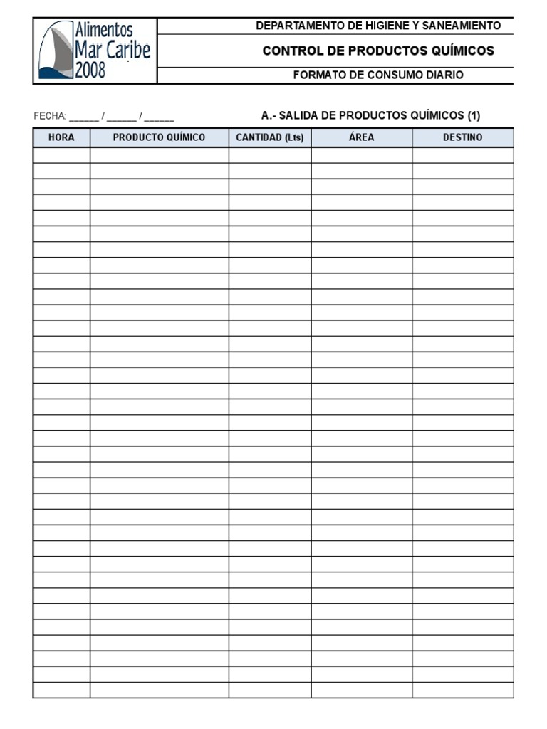 Control Diario de Productos Quimicos | PDF | Productos de la industria ...