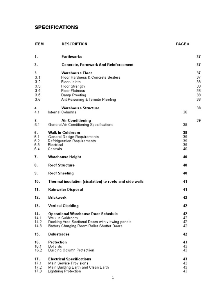 Warehouse Construction Specifications | PDF | Door | Concrete