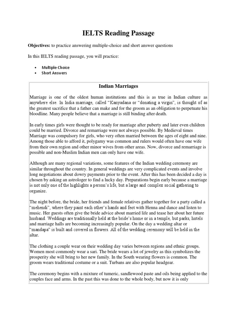 Reading With Answers Indian-Marriages PDF | PDF | Marriage | Wedding