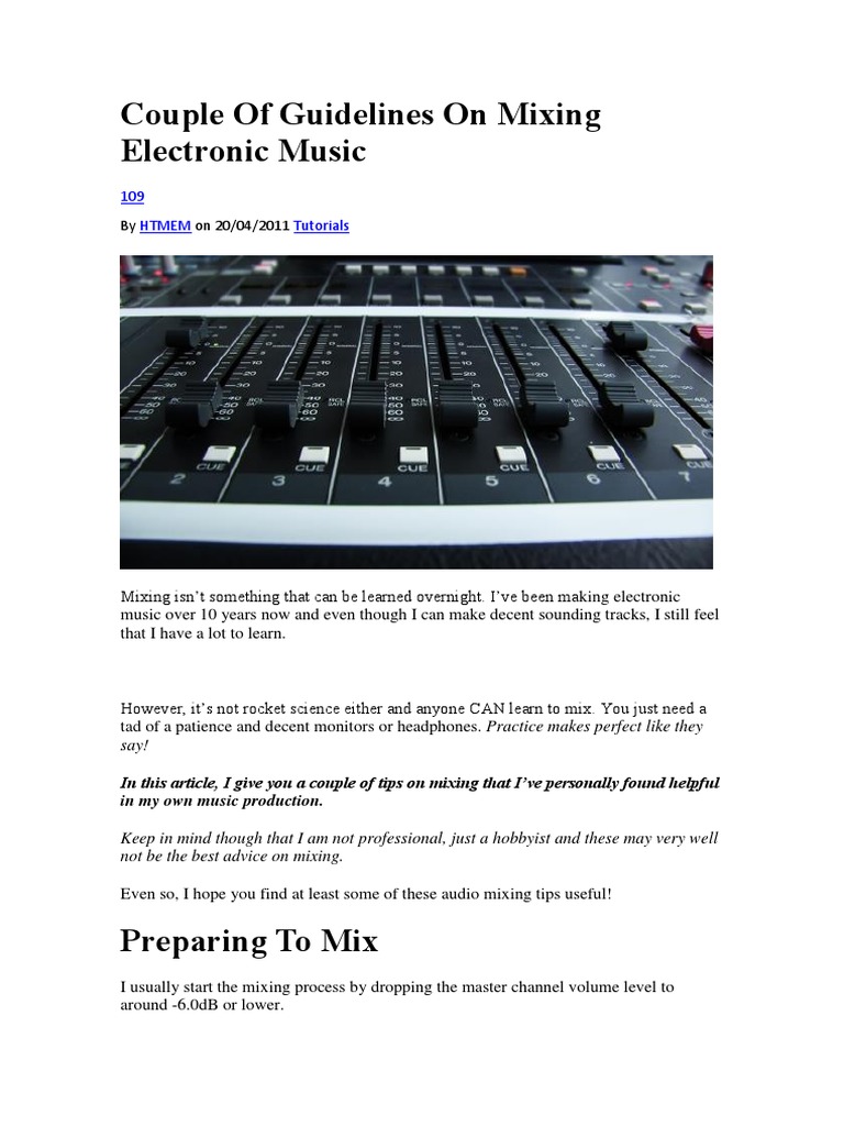 Guidelines On Mixing Electronic Music | PDF | Equalization (Audio) | Drum