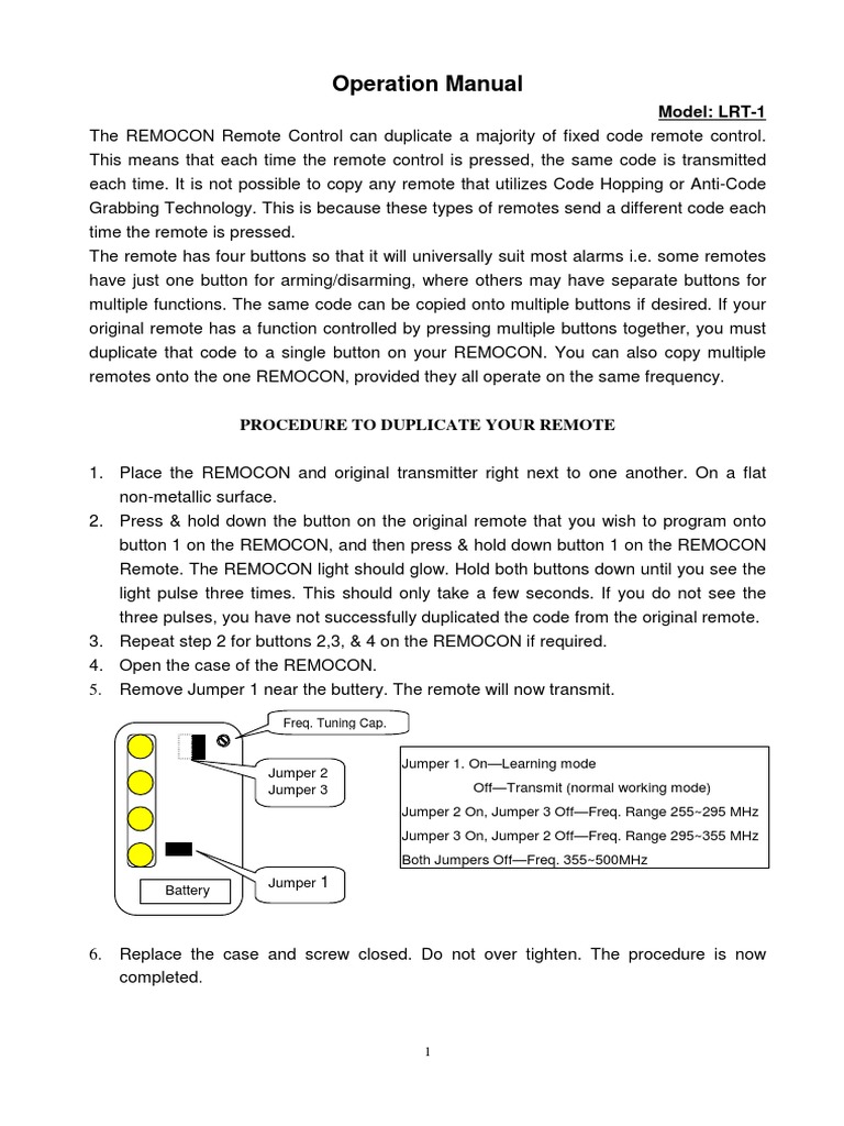 Remocon LRT 1 | PDF | Remote Control | Manufactured Goods