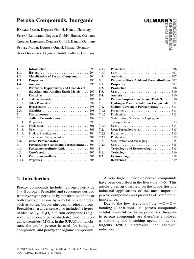 Inorganic Peroxo Compounds Overview | PDF | Hydrogen Peroxide | Oxide