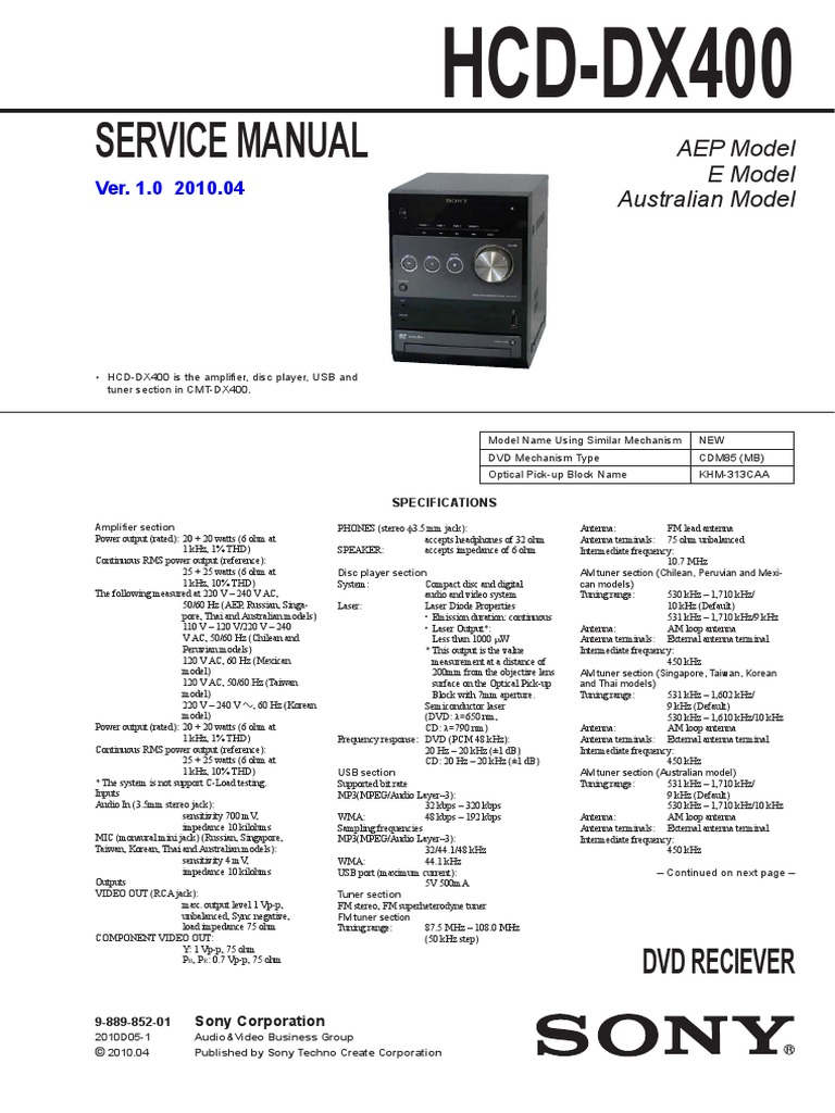 Sony hcd-dx400 Ver-1.0 SM PDF | PDF | Soldering | Video On Demand