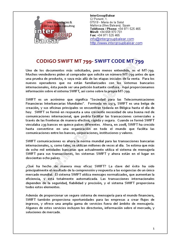 Entendiendo el MT-799 en SWIFT | PDF | Teléfonos móviles | Bancos