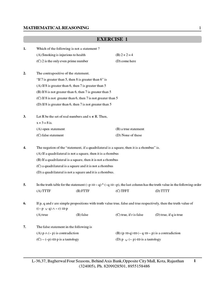 Mathematical Reasoning Sheet | PDF | Contradiction | Reasoning