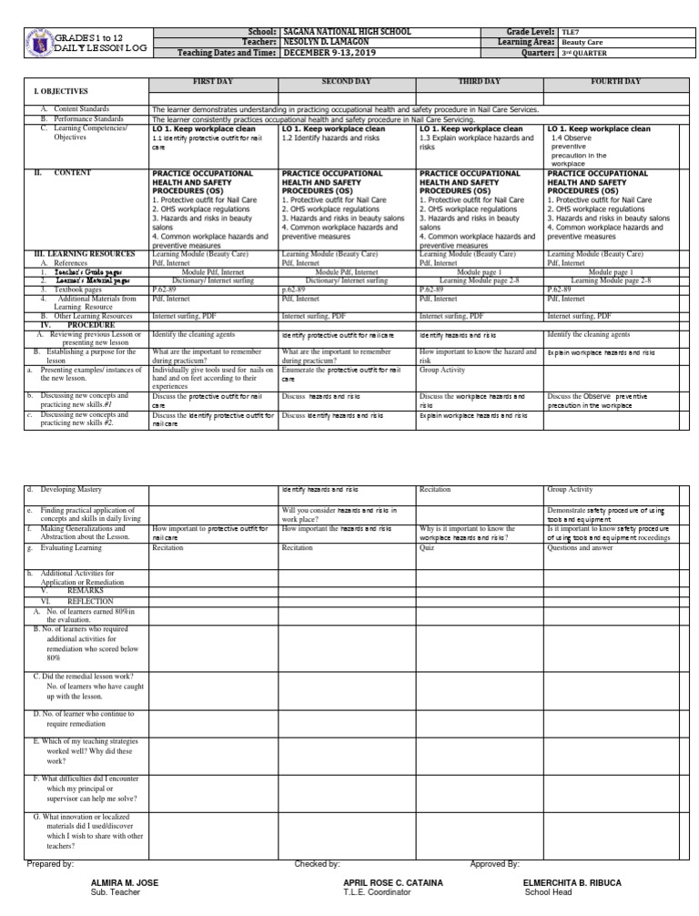 DLL BeautyCare 5thWEEK Practice OHSP | PDF | Occupational Safety And Health | Safety