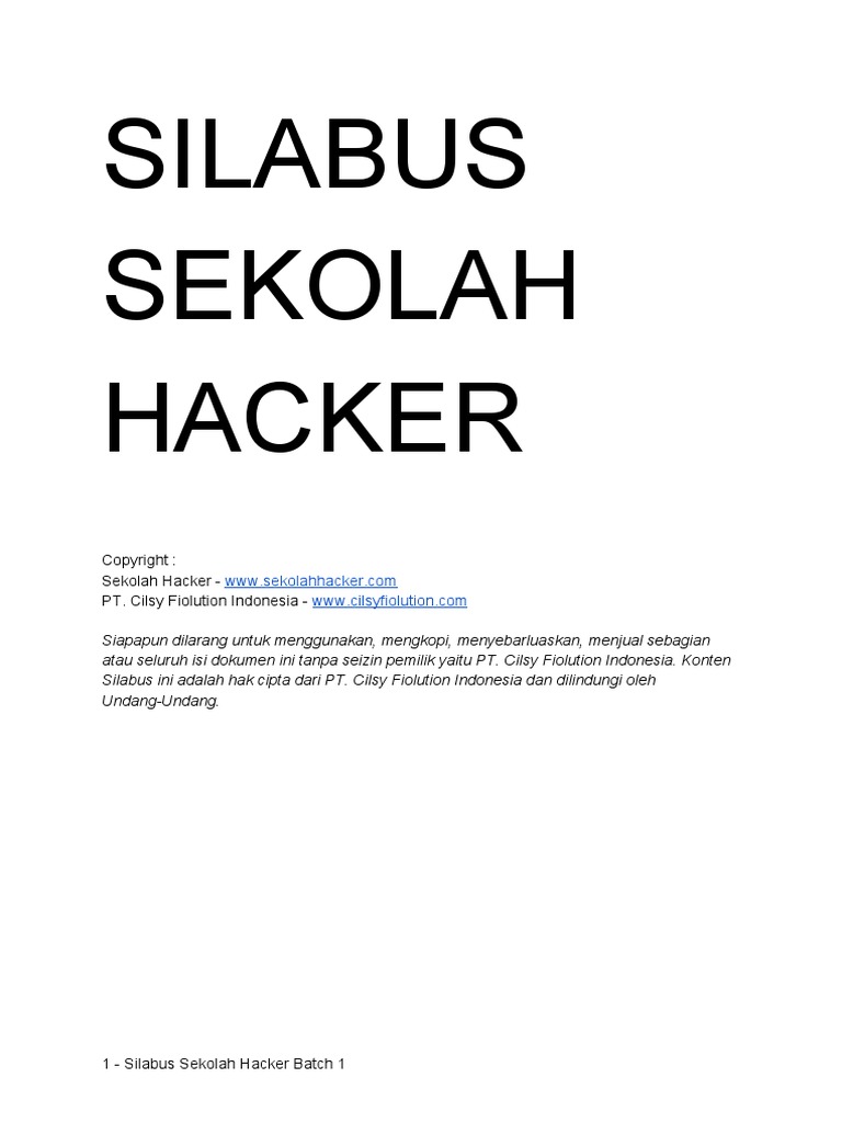 Silabus Sekolah Hacker - Cyber Security Engineer - PUBLIK | PDF