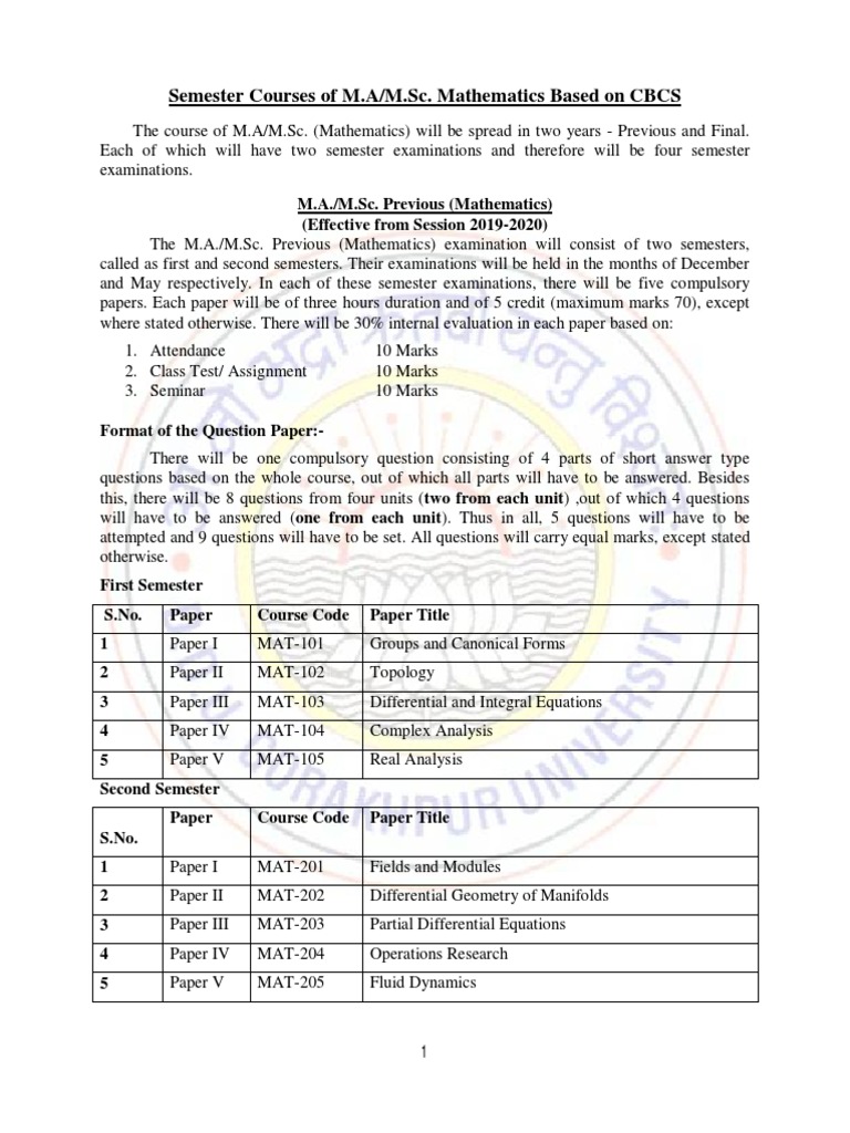 CBCS M.SC Math 2019 | PDF | Measure (Mathematics) | Hilbert Space